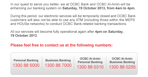 Downtime Notification | OCBC Bank